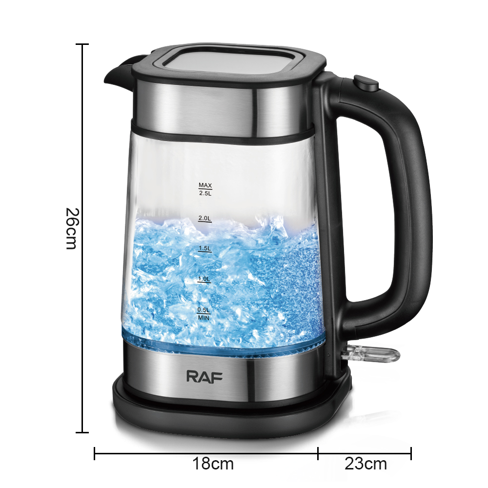 RAF New Coming 2.5L Led Electric Jug Pot Boiling Water Glass Tea Kettle Electric Cordless Kettle ...