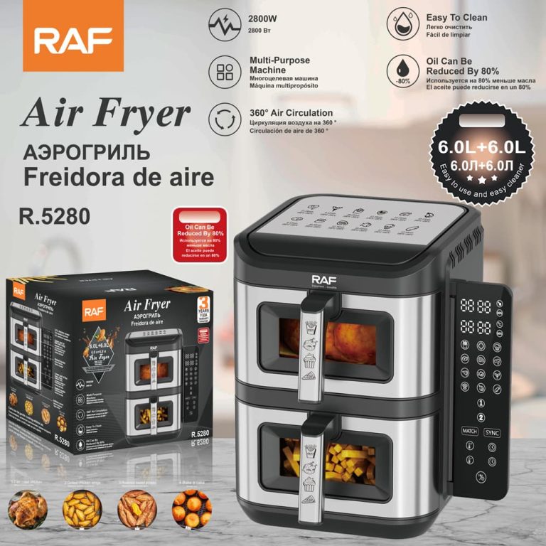 R.5280 Air Fryer with Touch Screen Double Pot Square Shape for Home Use ...