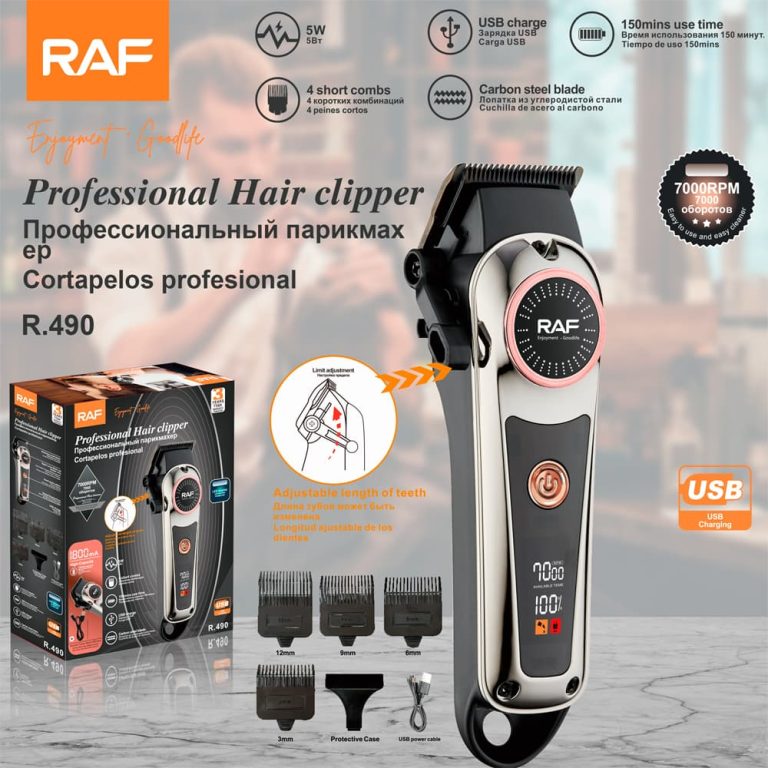 R.490 Electric Cordless Hair Clipper for Men T Blade LED Display Gold ...